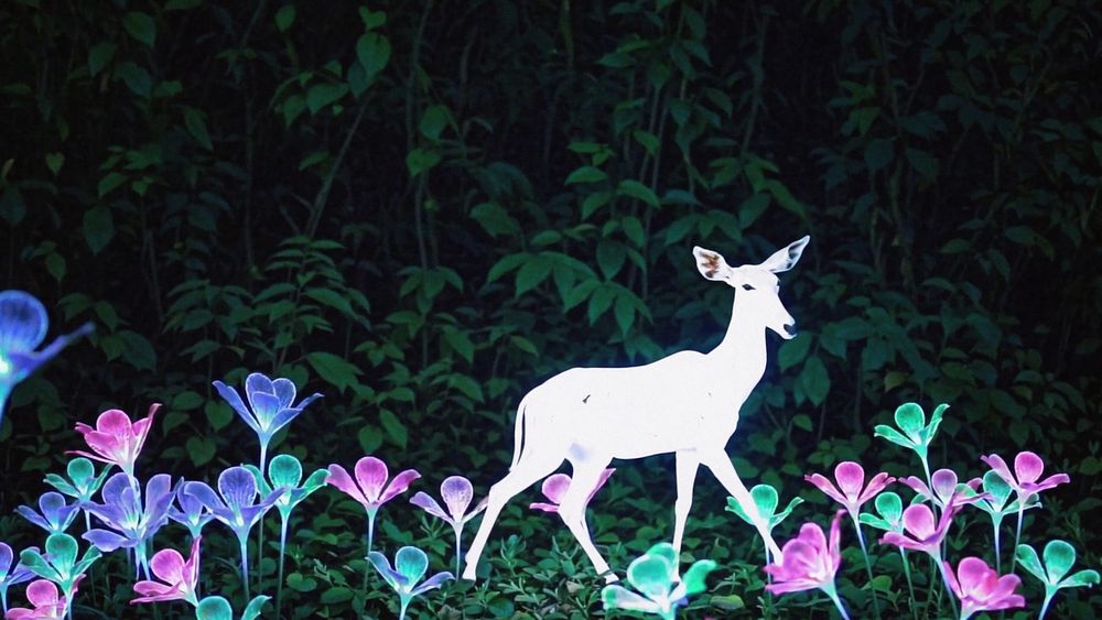 Enchanted deer amidst glowing flora. | Free Photo Illustration - rawpixel