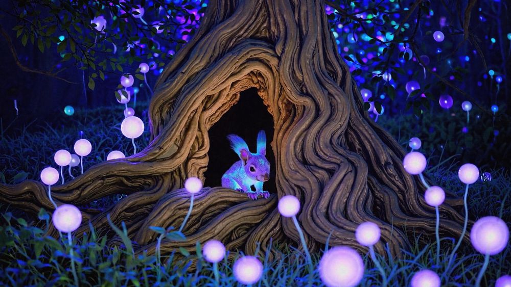 Enchanted rabbit in glowing forest. | Free Photo Illustration - rawpixel