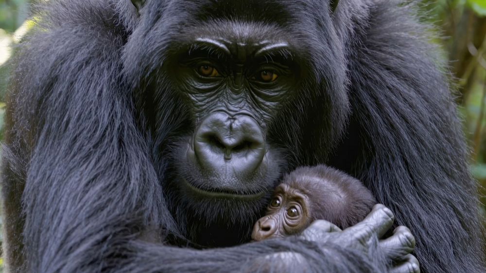 Gorilla mother cuddles baby | Free Photo - rawpixel