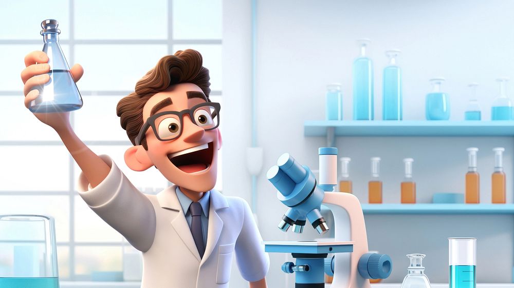 Animated scientist in laboratory setting | Premium Photo Illustration ...