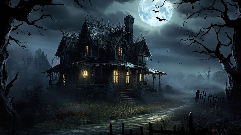 Eerie haunted house moonlight, desktop | Premium Photo Illustration ...