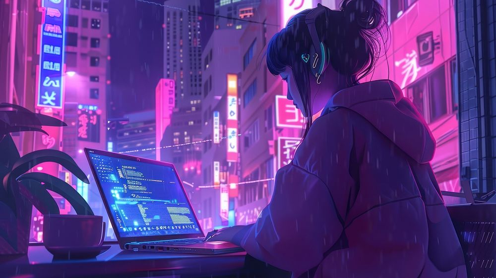 Cyberpunk cityscape coding, desktop wallpaper | Free Photo Illustration ...