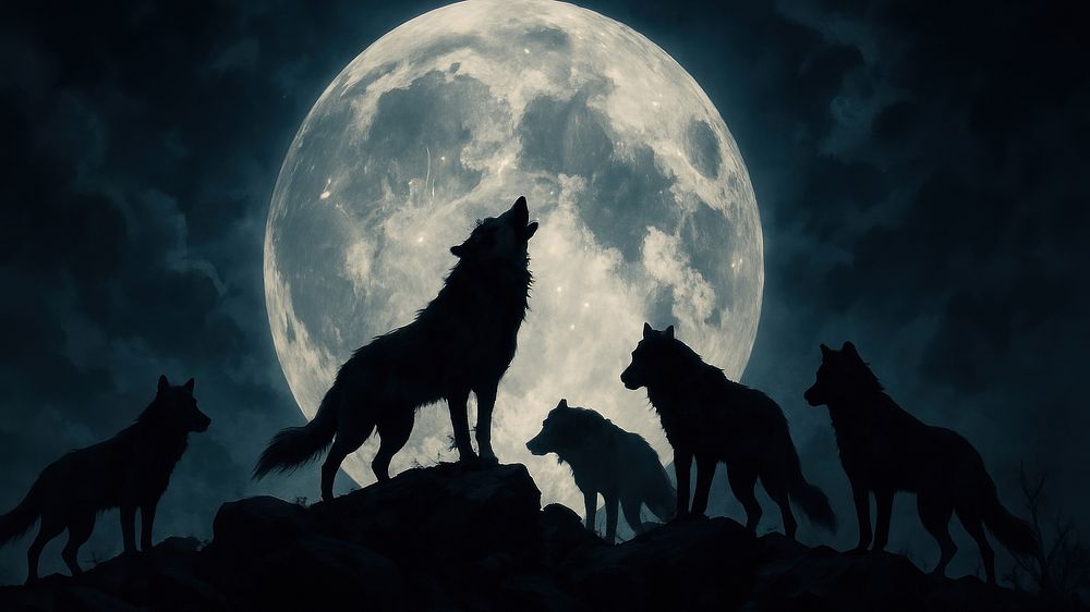 Wolves silhouetted moon, desktop wallpaper | Free Photo Illustration ...
