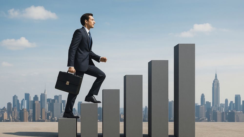Businessman climbing bar graph | Premium Photo - rawpixel