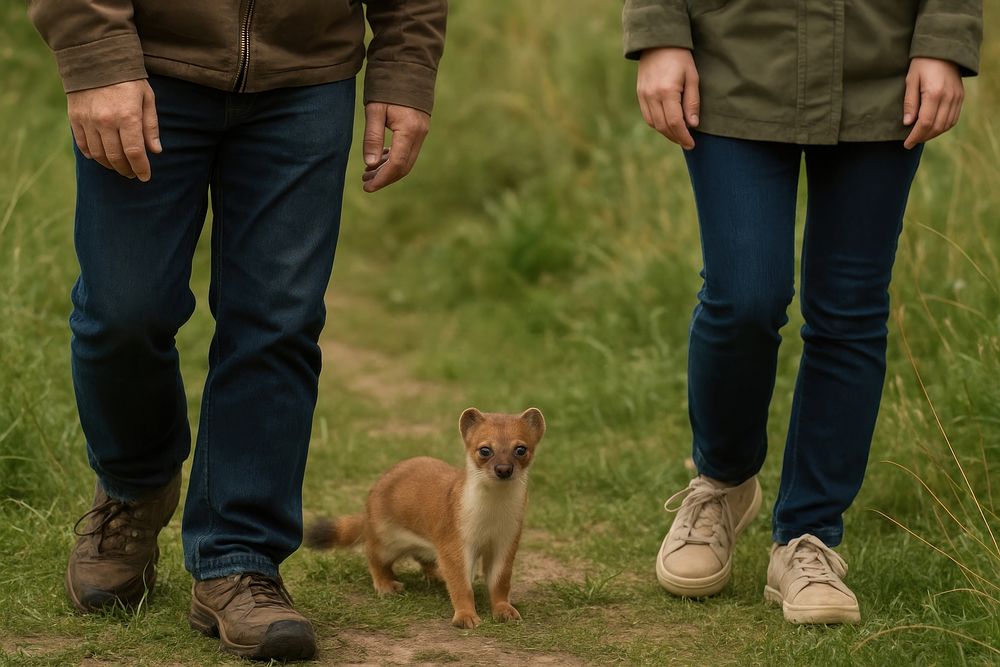 Couple walking with curious weasel | Free Photo - rawpixel
