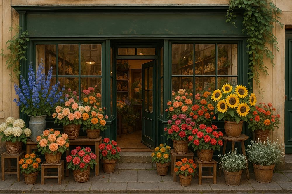 Charming floral shop entrance display | Free Photo - rawpixel