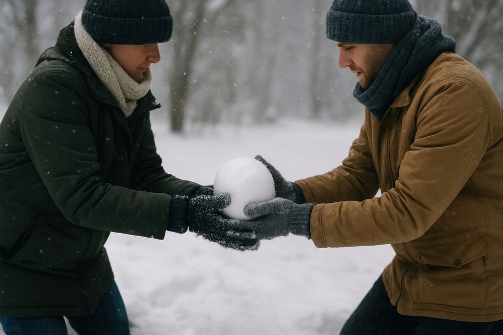 Two men building snowball together | Free Photo - rawpixel