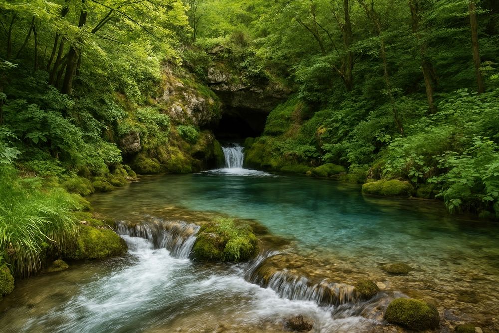 Serene forest waterfall landscape | Free Photo - rawpixel