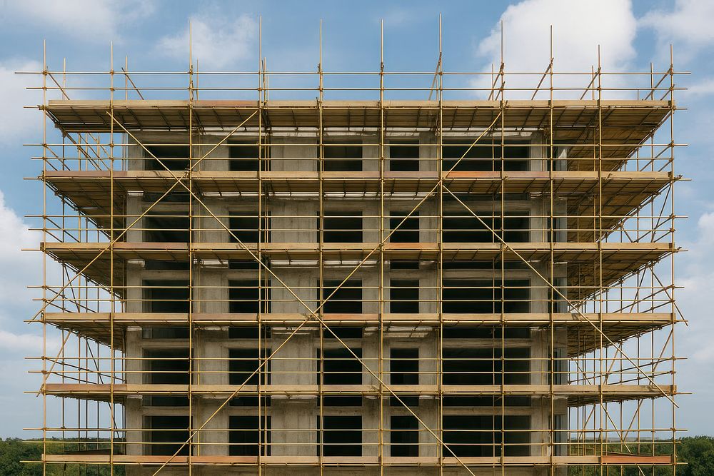 Scaffolding surrounds unfinished building | Free Photo - rawpixel