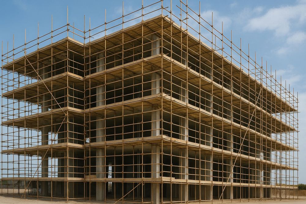 Scaffolding surrounds unfinished building | Free Photo - rawpixel