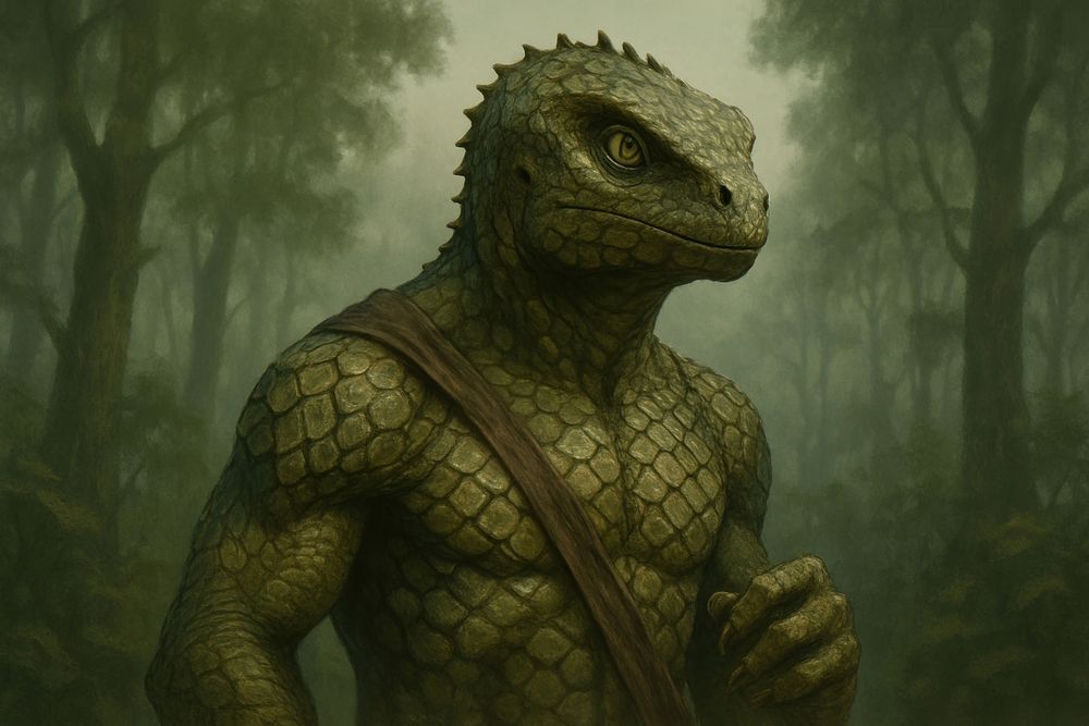 Mysterious reptilian warrior in forest | Free Photo Illustration - rawpixel