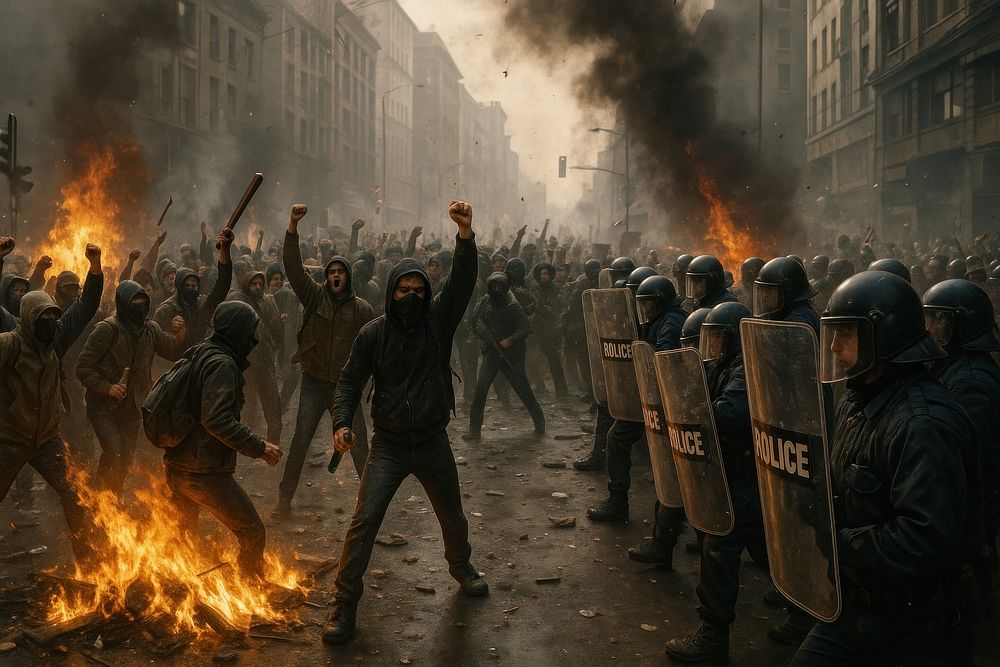 Intense urban protest confrontation scene | Free Photo - rawpixel