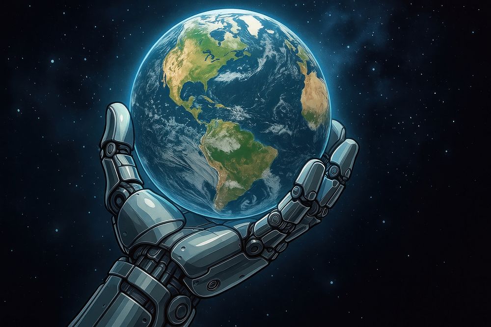 Robotic hand holding Earth | Free Photo Illustration - rawpixel