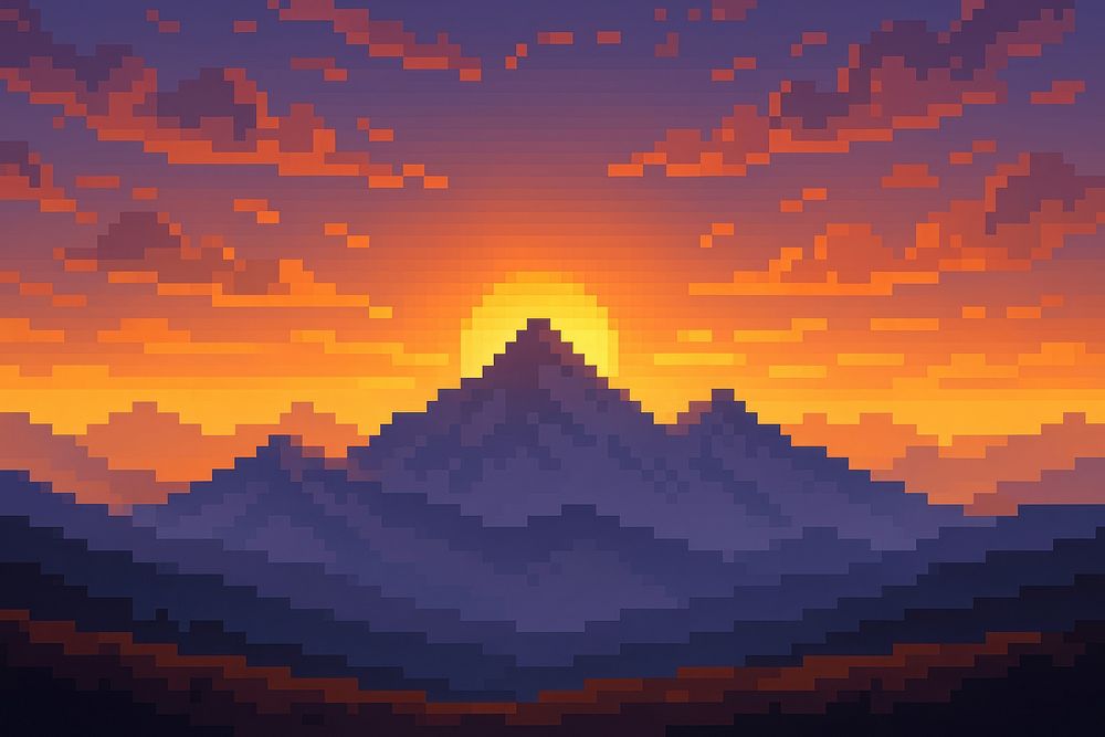 Pixelated mountain sunset scene | Free Photo Illustration - rawpixel