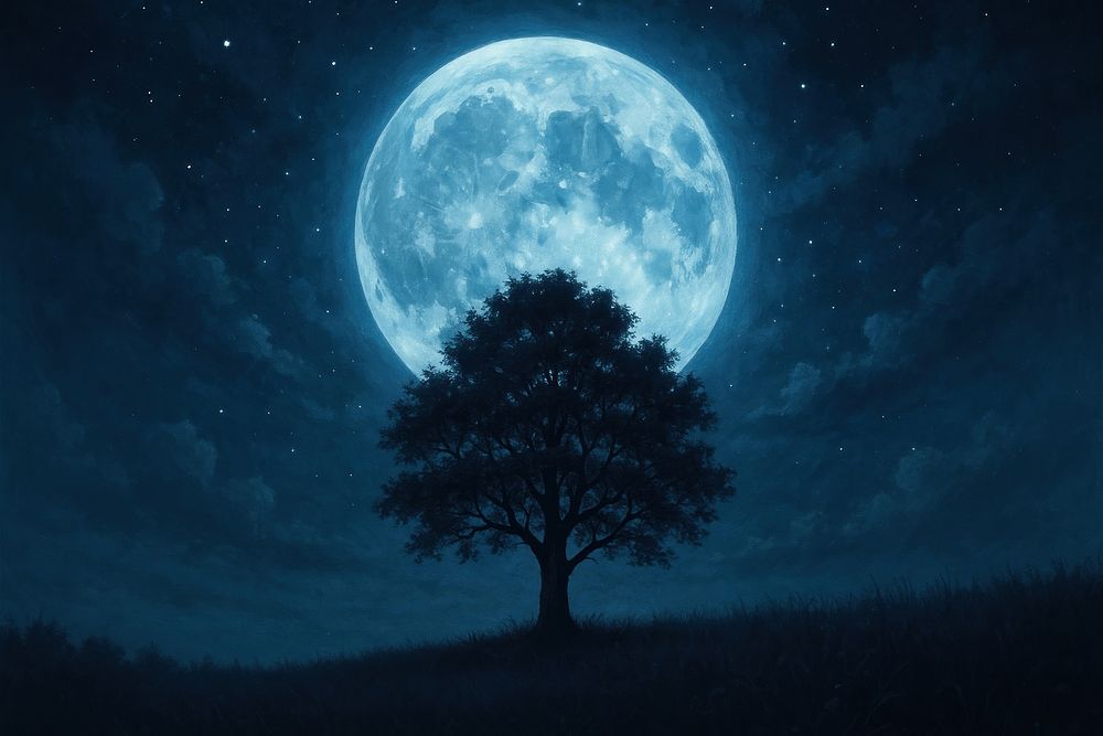 Majestic moonlit tree silhouette | Free Photo Illustration - rawpixel