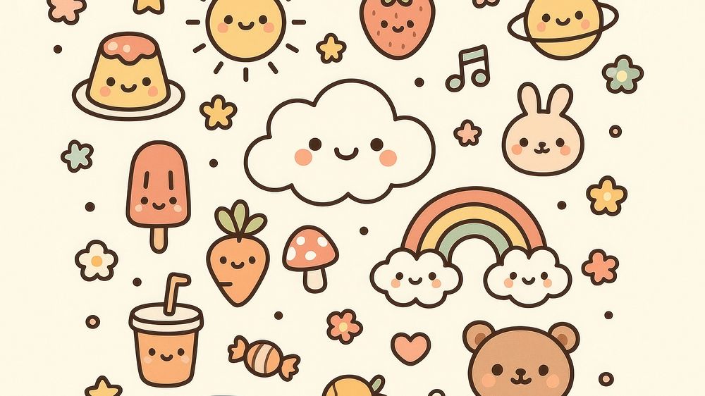 Cute kawaii elements illustration | Free Photo Illustration - rawpixel