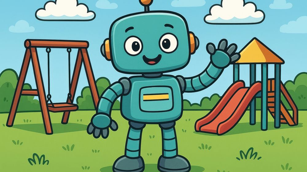 Friendly robot in playground illustration | Free Photo Illustration ...