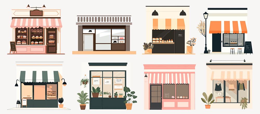Charming storefront illustrations collection, isolated | Premium Vector ...