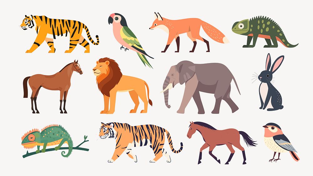 Colorful animal illustration collection, isolated | Premium Vector ...