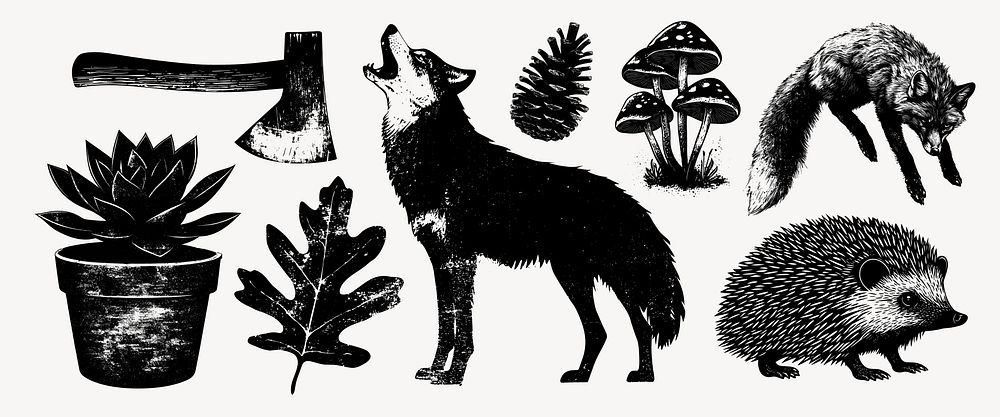 Rustic nature-themed silhouette illustrations, isolated | Premium ...