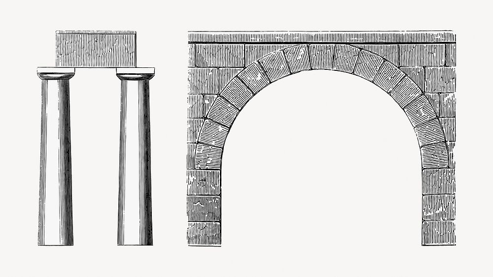 Arch columns vintage illustration collage | Free Vector - rawpixel