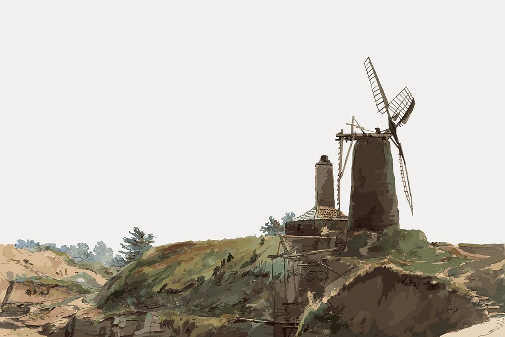Landscape Windmill border, vintage illustration | Premium Vector - rawpixel