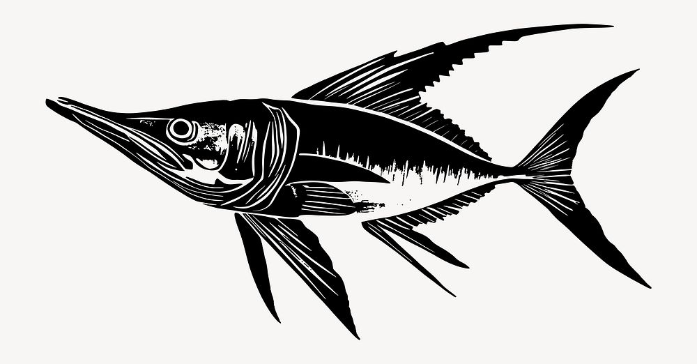 Swordfish wood block print white | Free Vector - rawpixel