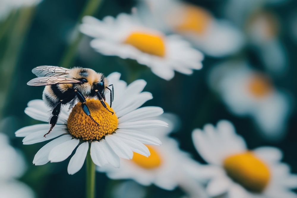 Bee daisy flower invertebrate pollination. | Free Photo - rawpixel