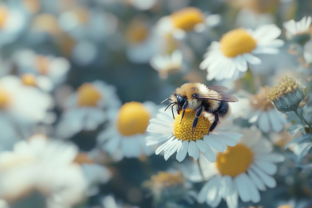 Bee daisy flower invertebrate pollination. | Free Photo - rawpixel