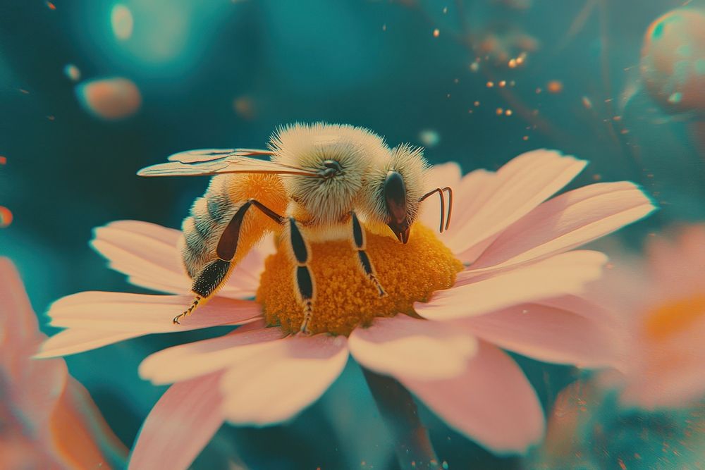 Bee daisy flower petals invertebrate. | Free Photo - rawpixel