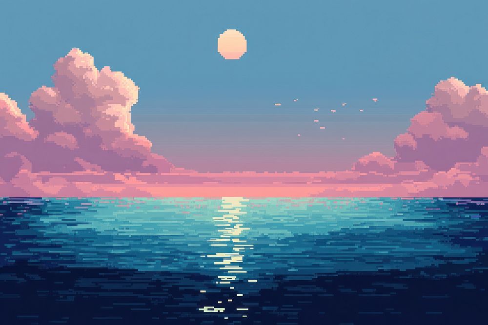Ocean illustration pixelated nature | Free Photo Illustration - rawpixel
