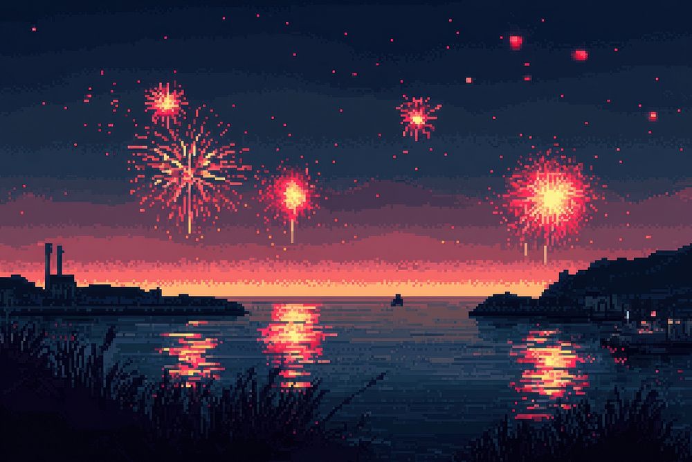 Fireworks illustration pixelated scenery vector | Free Vector ...