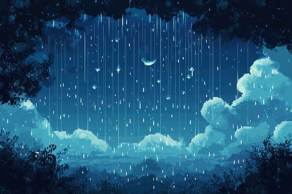 Rain illustration pixelated nature | Free Photo Illustration - rawpixel