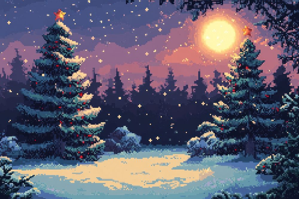 Christmas illustration pixelated night vector | Premium Vector ...