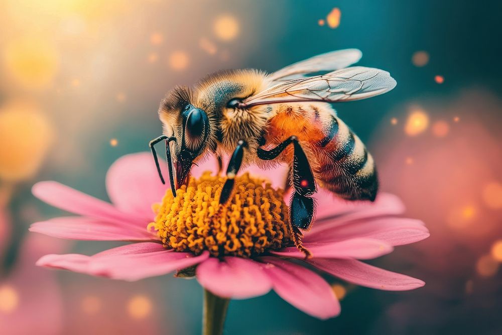 Bee daisy flower invertebrate pollination. | Free Photo - rawpixel