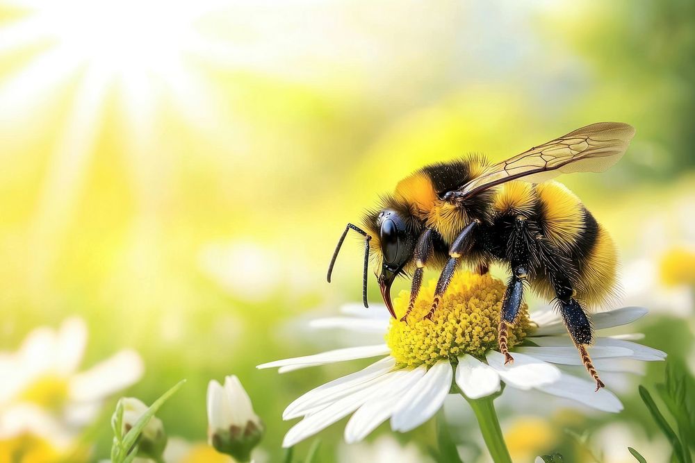 Bee daisy flower invertebrate pollination. | Free Photo - rawpixel