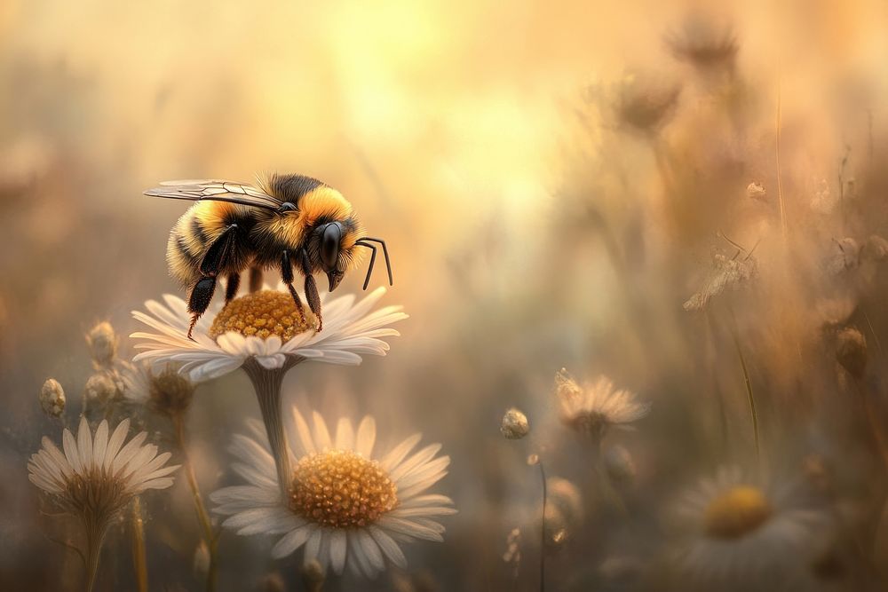 Bee daisy flower invertebrate pollination. | Free Photo - rawpixel