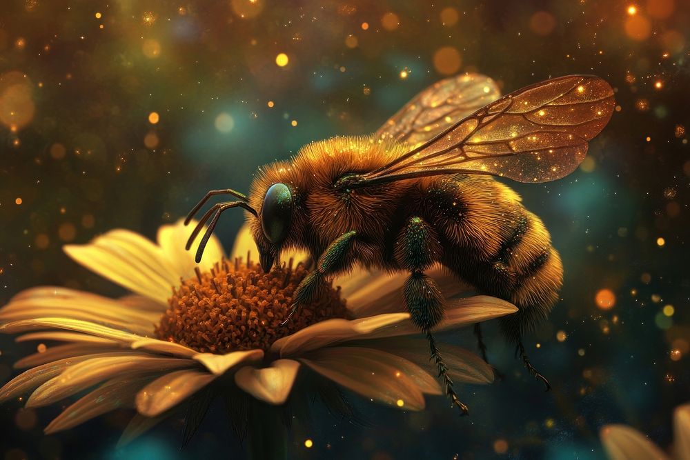 Bee daisy flower invertebrate pollination. | Free Photo - rawpixel