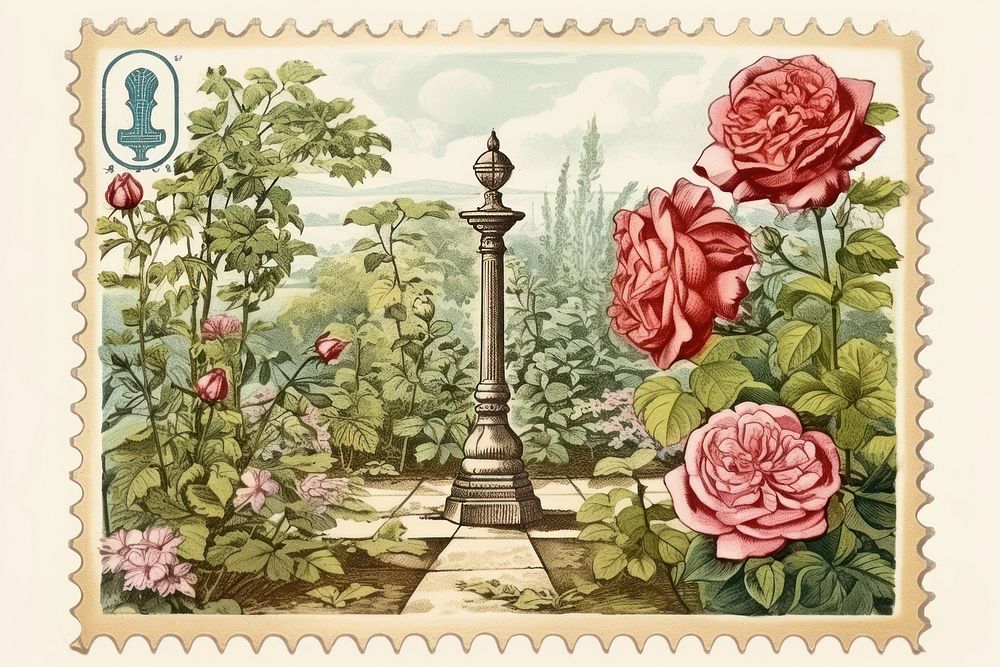Vintage postage stamp illustration garden | Free Photo - rawpixel