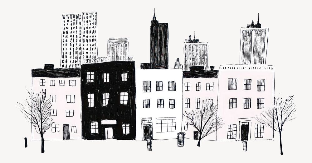 Downtown illustration drawing sketch vector | Free Vector - rawpixel