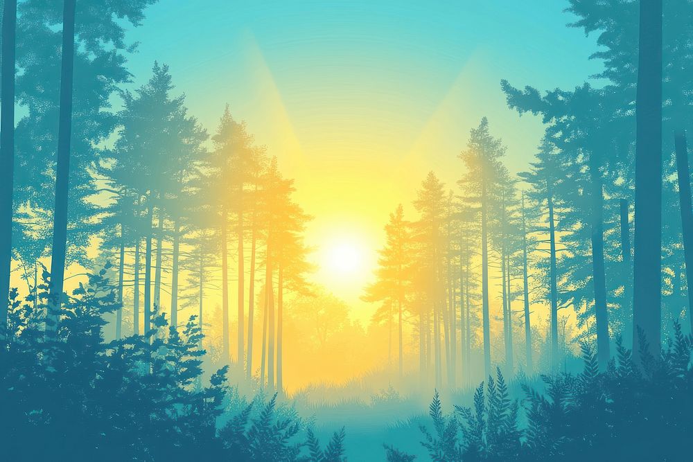 scene forest clearing sunrise trees | Free Photo Illustration - rawpixel