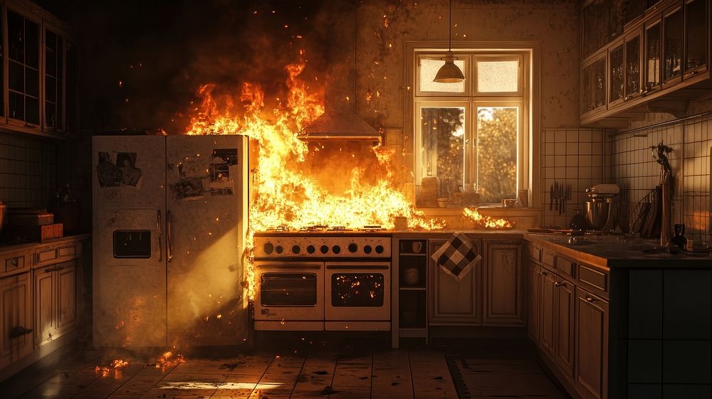Kitchen fire refrigerator flames stove. | Free Photo - rawpixel