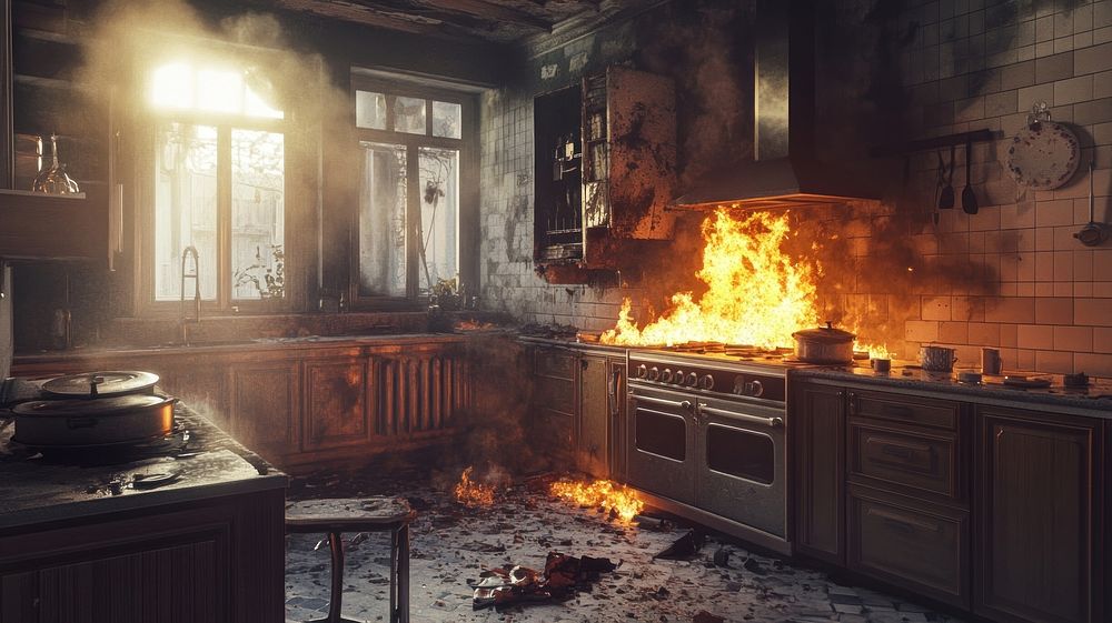 Kitchen fire emergency chaos home. | Free Photo - rawpixel