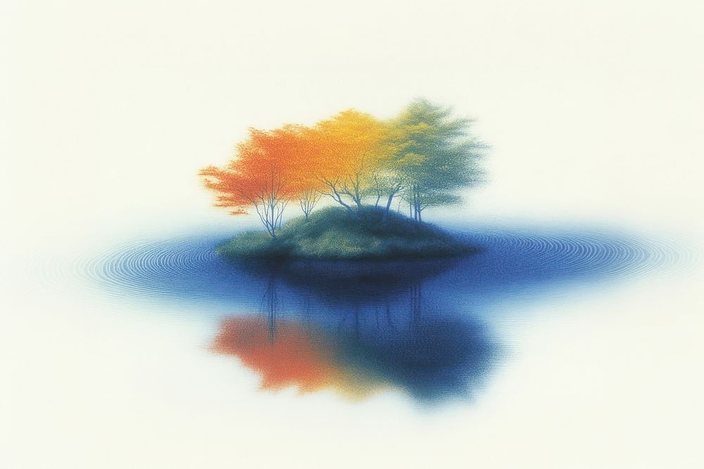Surrealism island lake vibrant autumn | Free Photo Illustration - rawpixel