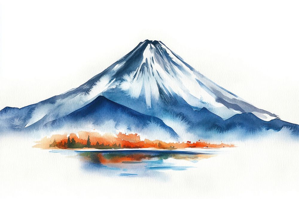 Mount fuji water watercolor landscape. | Free Photo Illustration - rawpixel