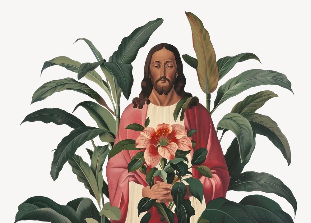 Jesus and flower art illustrated | Free Vector Illustration - rawpixel
