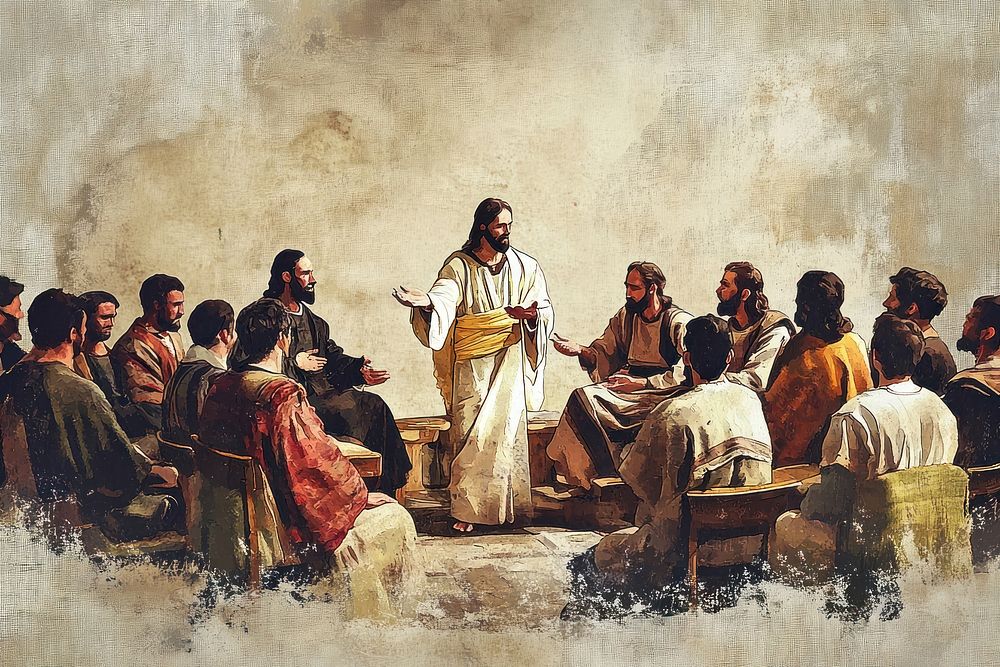 Jesus teaching disciples illustration painting | Free Photo ...