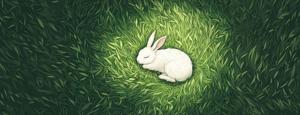 Grass field rabbit illustration green | Free Photo Illustration - rawpixel