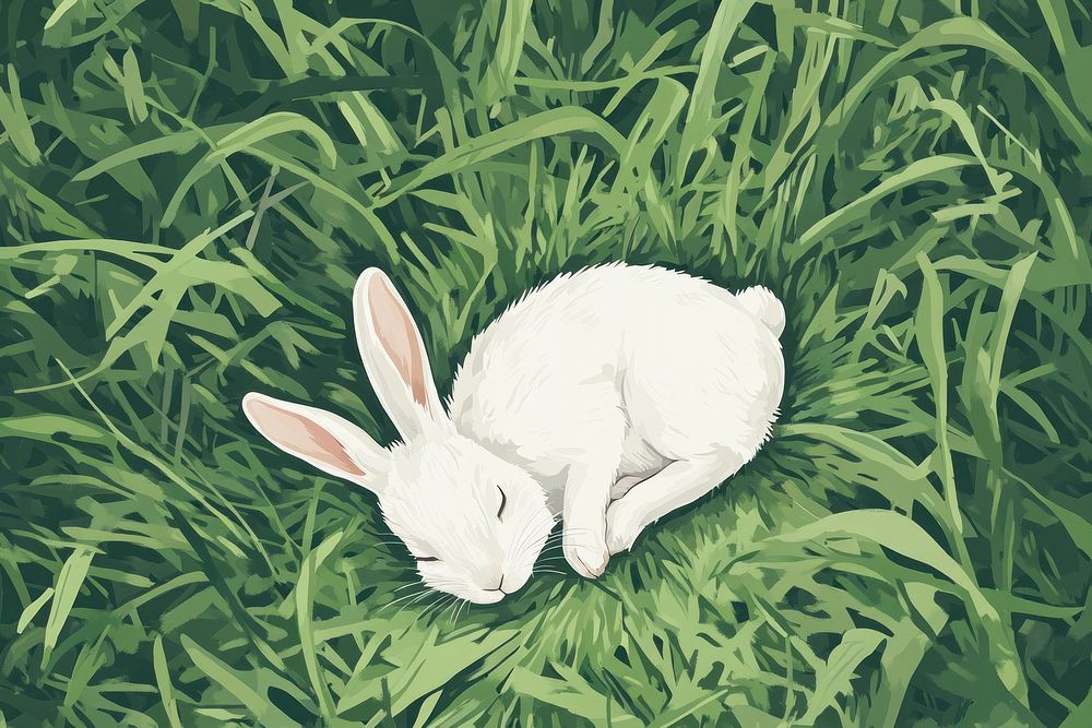 Grass field rabbit illustration sleeping | Free Photo Illustration ...