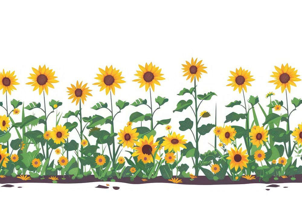 Sunflowers garden border illustration plants | Free Photo Illustration ...